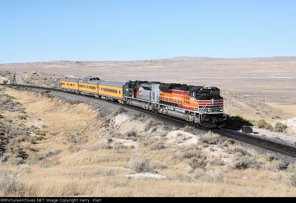 UP 1996 & 1983 along the Cedar Mountains on the former WP mainline